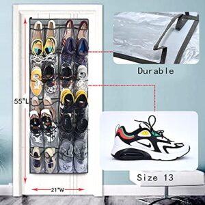 CiLai Over The Door Shoe Organizer 24 Large Crystal PVC Pockets Hanging Shoe Hanger Holder for Closet（Grey）