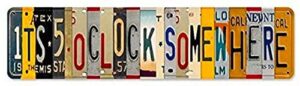 five o clock somewhere unique metal wall decor for home, bar, diner, pub, 16 x 4 inches,fun kitchen decor, unique drinking sign, funny bar signs, vintage kitchen signs