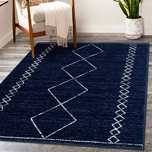 LUXE WEAVERS Daphnes Navy 5x7 Boho Moroccan Geometric Area Rug