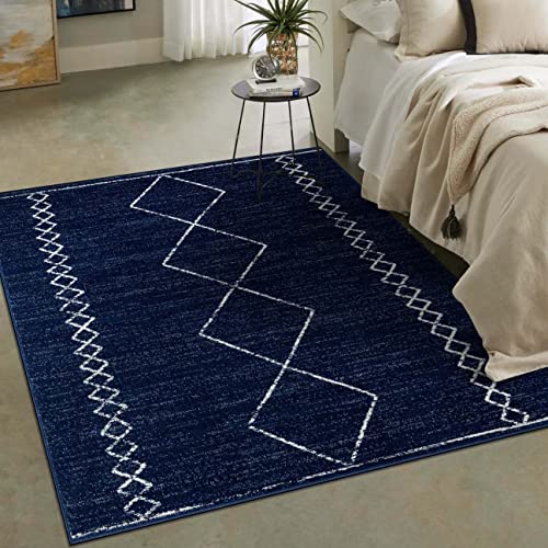 LUXE WEAVERS Daphnes Navy 5x7 Boho Moroccan Geometric Area Rug