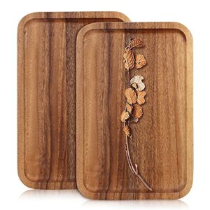 2 pcs acacia wooden serving platter for bar coffee party rectangle food dishes trays decorative wood plates rectangular snack platter fruit tray for decor cheese serving boards charcuterie boards