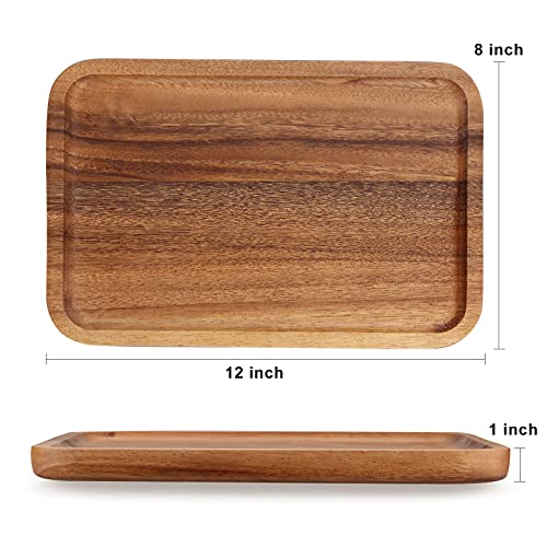 2 Pcs Acacia Wooden Serving Platter for Bar Coffee Party Rectangle Food Dishes Trays Decorative Wood Plates Rectangular Snack Platter Fruit Tray for Decor Cheese Serving Boards Charcuterie Boards