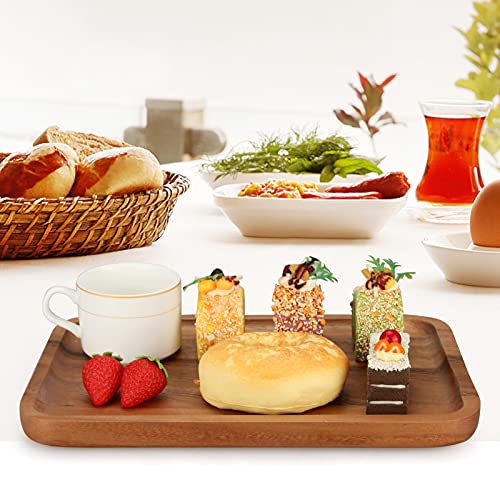 2 Pcs Acacia Wooden Serving Platter for Bar Coffee Party Rectangle Food Dishes Trays Decorative Wood Plates Rectangular Snack Platter Fruit Tray for Decor Cheese Serving Boards Charcuterie Boards