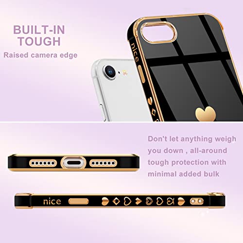 L-FADNUT Compatible with iPhone 7 Plus Case iPhone 8 Plus Case Women Girls Cute Bling Heart Design Plating Bumper Shockproof Slim Fit Soft Silicone Protective Cover for iPhone 8 Plus Phone Case,Black