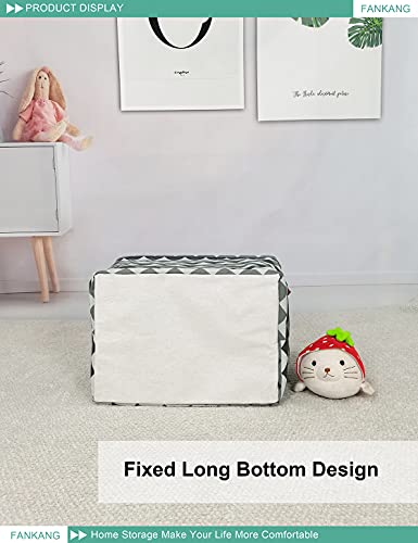 FANKANG Storage Bins, Nursery Hamper Canvas Laundry Basket Foldable with Waterproof PE Coating Large Storage Baskets for Kids Boys and Girls, Office, Bedroom, Clothes,Toys(Rec-grey wave)