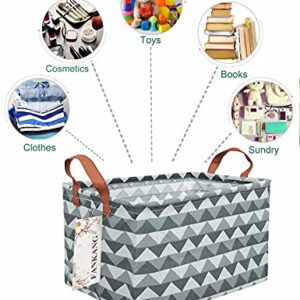 FANKANG Storage Bins, Nursery Hamper Canvas Laundry Basket Foldable with Waterproof PE Coating Large Storage Baskets for Kids Boys and Girls, Office, Bedroom, Clothes,Toys(Rec-grey wave)