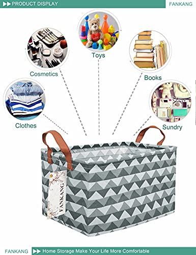 FANKANG Storage Bins, Nursery Hamper Canvas Laundry Basket Foldable with Waterproof PE Coating Large Storage Baskets for Kids Boys and Girls, Office, Bedroom, Clothes,Toys(Rec-grey wave)