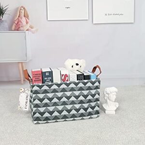 FANKANG Storage Bins, Nursery Hamper Canvas Laundry Basket Foldable with Waterproof PE Coating Large Storage Baskets for Kids Boys and Girls, Office, Bedroom, Clothes,Toys(Rec-grey wave)