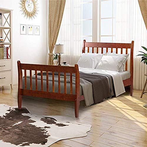 Twin Platform Bed,Solid Wood Bed Frame with Headboard and Footboard for Kids, Young Teens and Adults.No Box Spring Needed (Walnut)