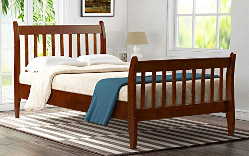 Twin Platform Bed,Solid Wood Bed Frame with Headboard and Footboard for Kids, Young Teens and Adults.No Box Spring Needed (Walnut)