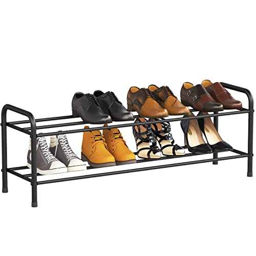 FANHAO 2-Tier Shoe Rack, 100% Stainless Steel Shoe Storage Organizer, Stackable 8-Pair Storage Shelf for Bedroom, Closet, Entryway, Dorm Room, 10.3" W x 31.5" D x13.2 H (Matte Black)