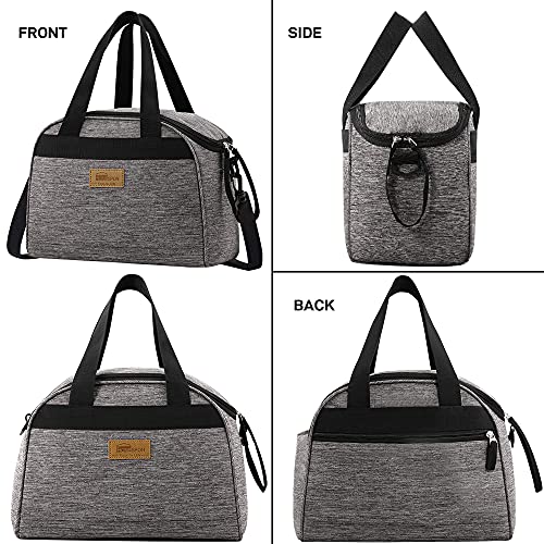 HOMESPON Insulated Lunch Bag Wide Open Design Reusable Cooler Tote Box with Adjustable Shoulder Strap For Woman Man（Gray）