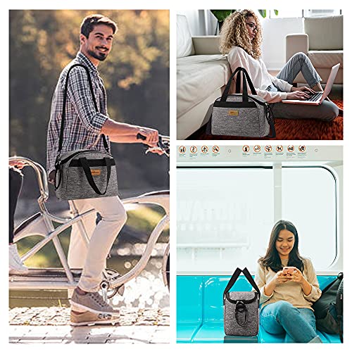 HOMESPON Insulated Lunch Bag Wide Open Design Reusable Cooler Tote Box with Adjustable Shoulder Strap For Woman Man（Gray）