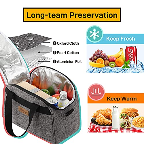 HOMESPON Insulated Lunch Bag Wide Open Design Reusable Cooler Tote Box with Adjustable Shoulder Strap For Woman Man（Gray）