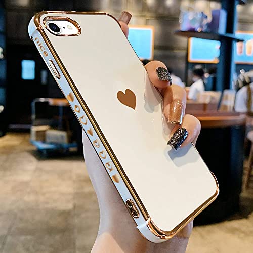 L-FADNUT Compatible with iPhone SE 2020 Case iPhone 7/8 Case iPhone SE 2022 Case Women Girls Cute Bling Heart Design Plating Bumper Shockproof Slim Silicone Protective Cover iPhone 8 Phone Case,White