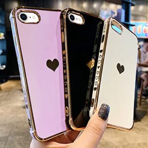 L-FADNUT Compatible with iPhone SE 2020 Case iPhone 7/8 Case iPhone SE 2022 Case Women Girls Cute Bling Heart Design Plating Bumper Shockproof Slim Silicone Protective Cover iPhone 8 Phone Case,White