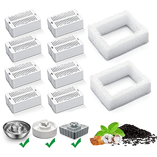 Cat Water Fountain Replacement Filters, 8 Pack Cat Fountain Carbon Filters and 2 Pack Foam Filters for Ceramic Pet Drinking Fountain and Stainless Steel Pet Water Fountain (8+2 Pack)