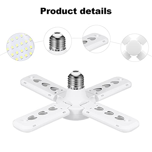 GoolRC 4 Pack LED Garage Lights, 48W 6000LM 6500K E27/B22 LED Garage Ceiling Lights with 4 Adjustable Panels for Garages, Workshop,Indoor, Outdoor