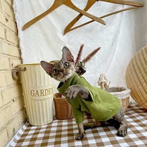 Sphynx Hairless Cat Cotton T-Shirts Summer Breathable Vest Solid Color Turtleneck Pullover Kitten Shirts Sweater Pet Clothes for Cat (Green, XXL(11-15lbs))