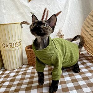 Sphynx Hairless Cat Cotton T-Shirts Summer Breathable Vest Solid Color Turtleneck Pullover Kitten Shirts Sweater Pet Clothes for Cat (Green, XXL(11-15lbs))