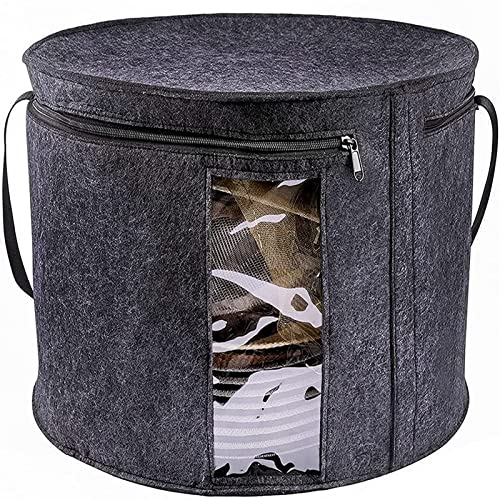 Hat Storage Box- 19" x 17.3" Foldable Felt Hat Box with Dustproof Lid for Beach Cowboy Hat- Large Round Hat Organizer Hat Boxes for Men Women Stuffed Animal Toy Clothes