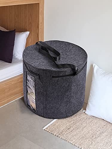 Hat Storage Box- 19" x 17.3" Foldable Felt Hat Box with Dustproof Lid for Beach Cowboy Hat- Large Round Hat Organizer Hat Boxes for Men Women Stuffed Animal Toy Clothes