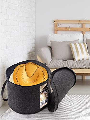 Hat Storage Box- 19" x 17.3" Foldable Felt Hat Box with Dustproof Lid for Beach Cowboy Hat- Large Round Hat Organizer Hat Boxes for Men Women Stuffed Animal Toy Clothes