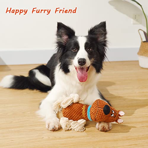 napojoy Dog Toys, Stuffed Dog Toys for Medium Large Dogs Boredom, Squeaky Dog Chew Toy with Crinkle Paper, Outdoor Puppy Toys Interactive Tough Plush Rope Toys for Stimulating