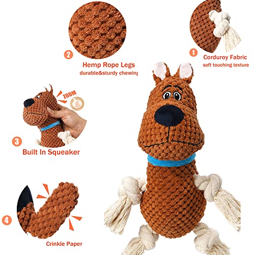 napojoy Dog Toys, Stuffed Dog Toys for Medium Large Dogs Boredom, Squeaky Dog Chew Toy with Crinkle Paper, Outdoor Puppy Toys Interactive Tough Plush Rope Toys for Stimulating