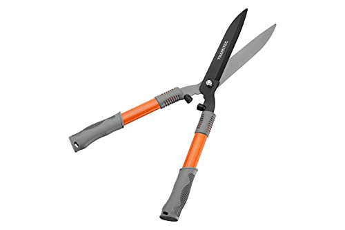 TRAMITEC Garden Hedge Shears, Manual Hedge Clippers for Shaping Shrubs and Trimming Bushes. Hedge Clippers & Shears made with Durable Carbon Steel Blades, Shock-Absorbing Bumpers and Comfort Grips.