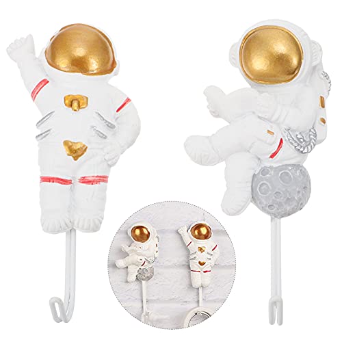 VOSAREA 2Pcs Astronaut Wall Hook Punch Free Heavy Duty Wall- Mounted Sticky Hooks Adhesive Robe Towel Keys Hanger Bags Coat Rack for Home Kitchen Bathroom Style 1