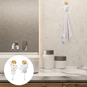 VOSAREA 2Pcs Astronaut Wall Hook Punch Free Heavy Duty Wall- Mounted Sticky Hooks Adhesive Robe Towel Keys Hanger Bags Coat Rack for Home Kitchen Bathroom Style 1