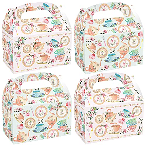 CIEOVO 24 Pack Tea Party Goodie Gift Boxes, Tea Party Paper Gift Boxes Bags for Floral Tea Theme Baby Shower Bridal Shower Engagement Bachelorette Party Supplies Decorations