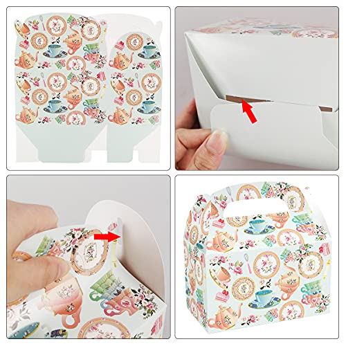 CIEOVO 24 Pack Tea Party Goodie Gift Boxes, Tea Party Paper Gift Boxes Bags for Floral Tea Theme Baby Shower Bridal Shower Engagement Bachelorette Party Supplies Decorations