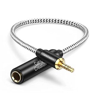 cablecreation 3.5mm to 6.35mm headphone adapter 1ft, trs 6.35 (1/4 inch) female to 3.5 (1/8 inch) male adapter cable for amplifier, guitar, headphone, home theater devices, laptop, phone