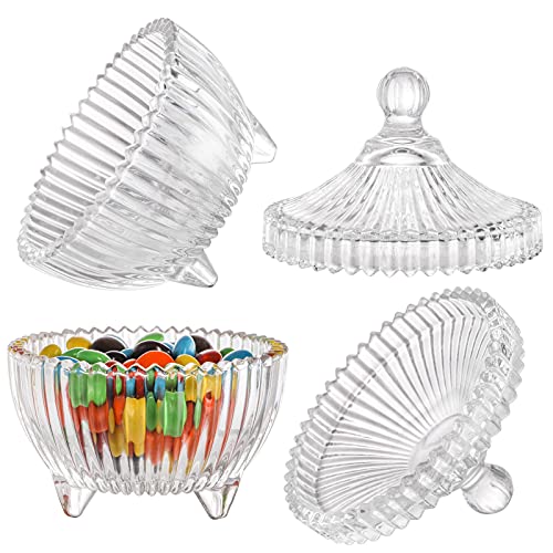 YOUEON Set of 4 Glass Candy Dish with Lid, Crystal Candy Jar, Decorative Candy Bowl, Cookie Jar, Jewelry Dish, Covered Candy Jar, Small Glass Jars for Candy Buffet, Kitchen, Home, Office Desk