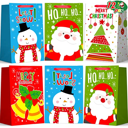 MISS FANTASY Small Christmas Gift bags with Handles Reusable Christmas Goodie Bags for Kids Small Gift Bags Christmas Medium Christmas Gift Bags Bulk for Kids Holiday Xmas