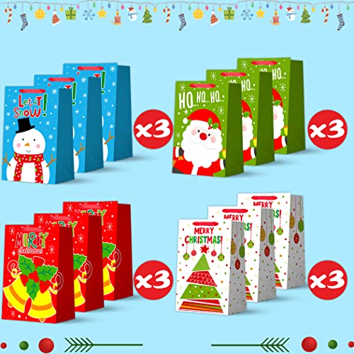 MISS FANTASY Small Christmas Gift bags with Handles Reusable Christmas Goodie Bags for Kids Small Gift Bags Christmas Medium Christmas Gift Bags Bulk for Kids Holiday Xmas