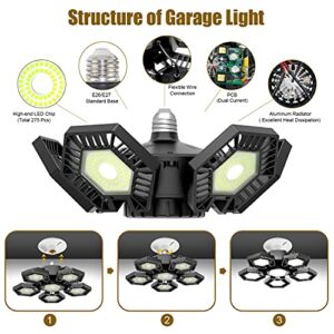 LED Garage Lights, 16000 High Lumens 160 watts Garage Light with 5 Garage Ceiling Lights Panels 90°Roataion Angle 160W 6000K Garage Light Bulb for Garage Workshop Basement Warehouse(1Pack)