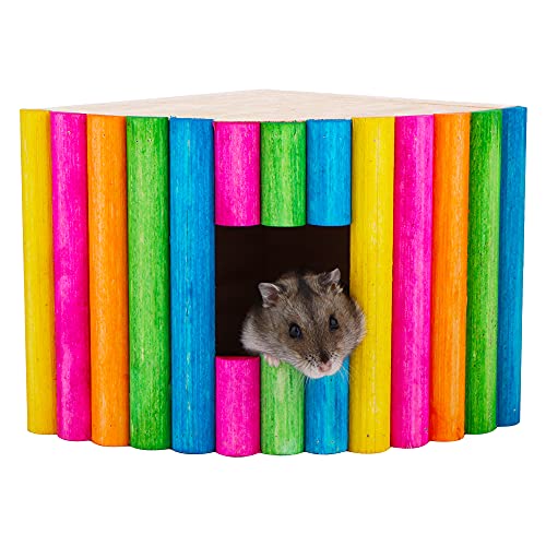 Hamster Wooden House Chewable Hideout Hut Resting Place (Size: 5.1 x 5.1 x 4.7 inch)