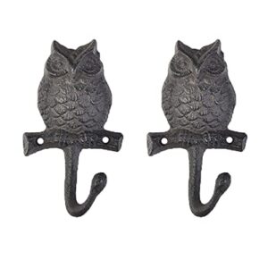 brandname rrruo owl cast iron wall hook owl vintage design decorative for clothes keys hats scarves home kitchens hardware decoration 2 pieces(brown)