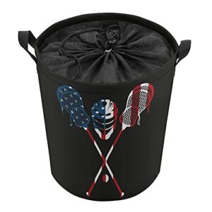 lacrosse american flag 4th of july freestanding laundry basket with lid waterproof collapsible large clothes hamper storage with handle and drawstring closure toy organizer gift