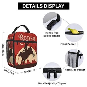 MSUGU Insulated Lunch Bag Reusable Tote Bag lunch box for men Rodeo Cowboy Riding Bull Wooden Old Sign Western Style Wilderness At Sunset Image Theme women cooler bag