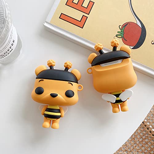 Wifantien 3D Honeybee Case for AirPod 2/1 Case,3D Cute Cartoon Women Girls Kids Stylish Fashion Chic Lovely Kawaii Bee Bear Stand Shape Case with Dust Plug for Airpods 1 & 2 Case(Bee Bear)