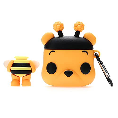 Wifantien 3D Honeybee Case for AirPod 2/1 Case,3D Cute Cartoon Women Girls Kids Stylish Fashion Chic Lovely Kawaii Bee Bear Stand Shape Case with Dust Plug for Airpods 1 & 2 Case(Bee Bear)