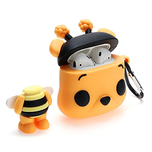 Wifantien 3D Honeybee Case for AirPod 2/1 Case,3D Cute Cartoon Women Girls Kids Stylish Fashion Chic Lovely Kawaii Bee Bear Stand Shape Case with Dust Plug for Airpods 1 & 2 Case(Bee Bear)