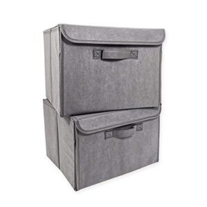 storage bins, foldable storage cubes with lids and handles, large fabric storage baskets with doule doors design for clothes, toys, books, closet, and shelves etc. storage dark grey (2-pack 15.4" x 10.2" x 10.2")