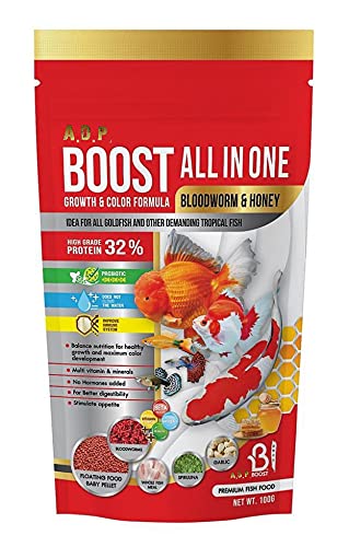 A.D.P. Fish Booster Bloodworm Honey 100 g. Goldfish Food & All Tropical Fish Food Small Floating Pellet Grow Faster & Color Enhancing High Protein 32% Aquarium Baby Fish Newborn Fry Fish Feed Care