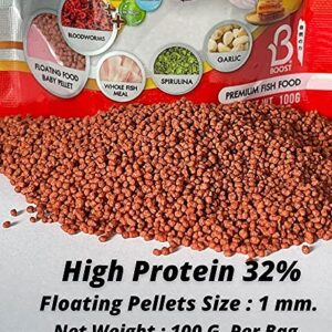 A.D.P. Fish Booster Bloodworm Honey 100 g. Goldfish Food & All Tropical Fish Food Small Floating Pellet Grow Faster & Color Enhancing High Protein 32% Aquarium Baby Fish Newborn Fry Fish Feed Care