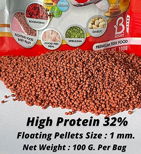 A.D.P. Fish Booster Bloodworm Honey 100 g. Goldfish Food & All Tropical Fish Food Small Floating Pellet Grow Faster & Color Enhancing High Protein 32% Aquarium Baby Fish Newborn Fry Fish Feed Care